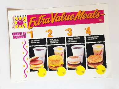 Vintage Rare 1991 Mcdonalds Extra Value Meals Display Sign