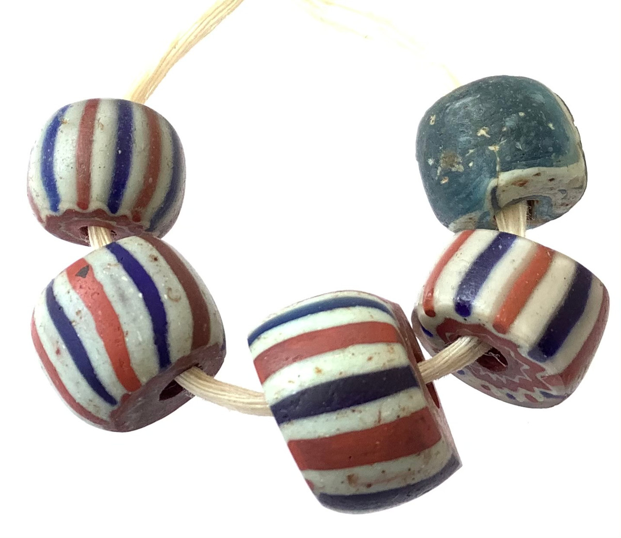 5 Set of Rare Antique Chevron and Venetian African Glass Trade beads