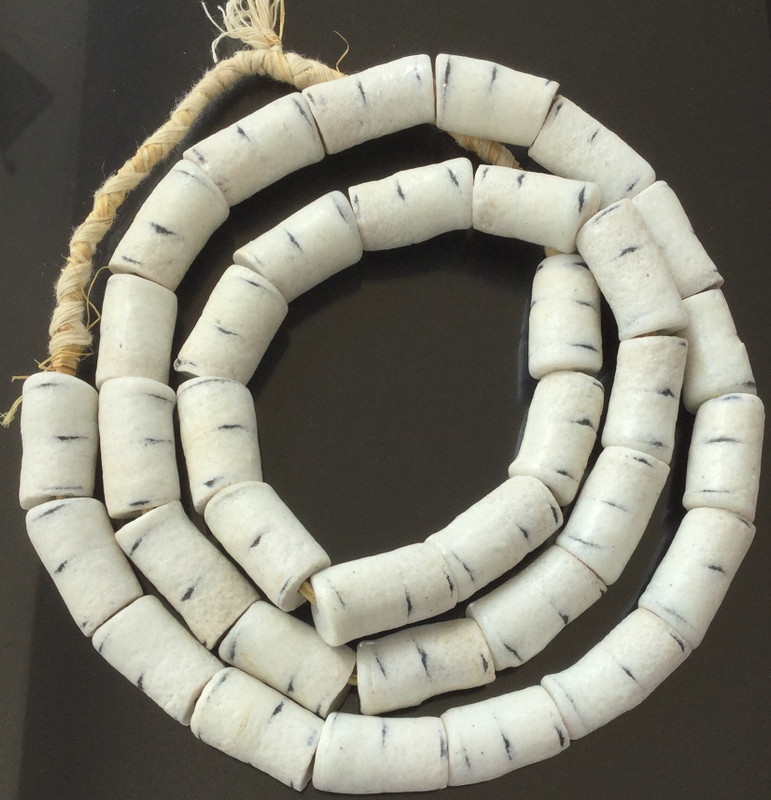 Ghana African Chalk white multi cylinder Recycled glass trade beads-Ghana