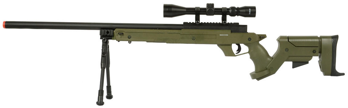 Wellfire SR22 Bolt Action Airsoft Sniper Rifle w/ Scope and Bipod, OD ...