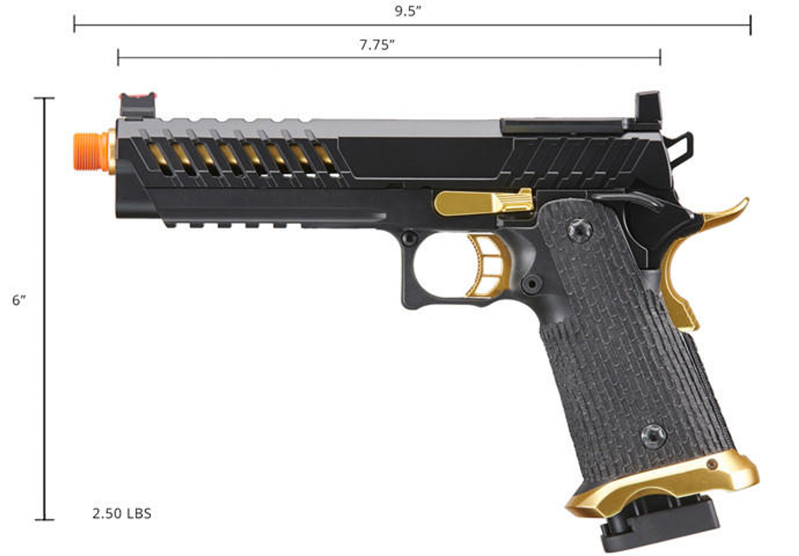 Lancer Tactical Knightshade Hi-Capa Gas Blowback Airsoft Pistol w/ Red Dot Mount, Black/Gold ...