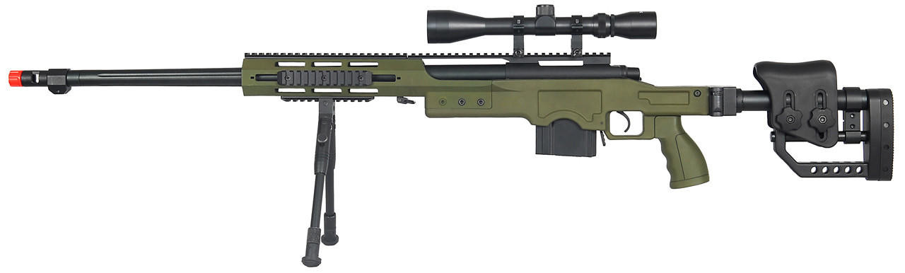 Wellfire MB4411D Bolt Action Airsoft Sniper Rifle w/ Scope & Bipod, OD ...