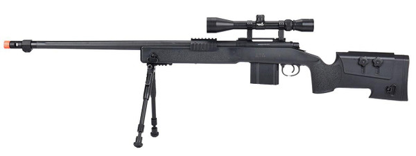 Well MB08 Bolt Action Airsoft Sniper Rifle w/ Scope and Bipod, Black