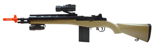 AGM M14 SoCom Spring Airsoft Rifle w/ Red Dot Scope & Flashlight, Tan ...