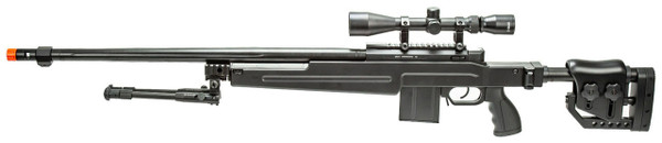 Well MB08 Bolt Action Airsoft Sniper Rifle w/ Scope and Bipod, Black