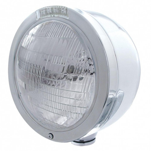 Stainless Steel Bullet Half Moon Headlight 6014 Bulb & LED Turn Signal ...