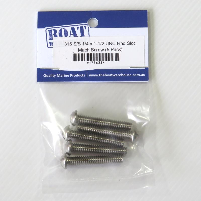 316 Stainless Steel Round Slotted Machine Screws - 3/16" UNC Thread ...