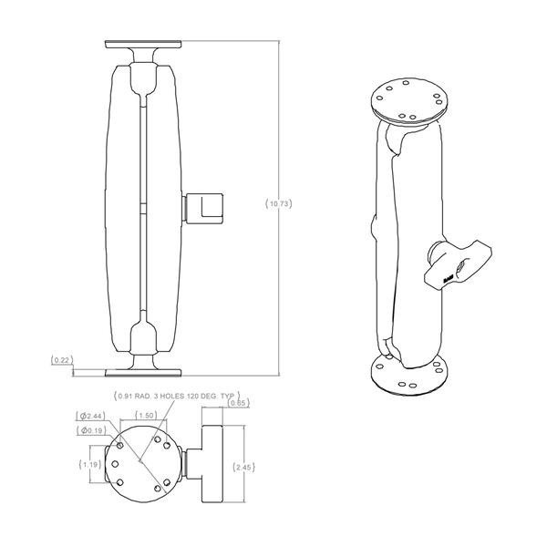 RAM Mounts C-Size Long Arm Round Bases (101U-D) | Boat Warehouse Australia