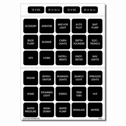 Blue Sea Waterproof DC Label Kit - Black Square Labels V1 (4215 4216 ...
