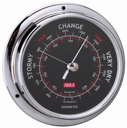ANVI Brass Barometer - Black Face - 95mm | Boat Warehouse