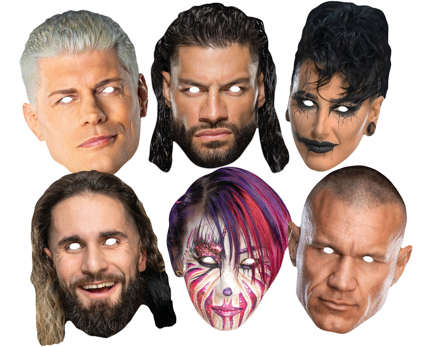 WWE Champion Wrestlers Official 2D Card Party Face Masks Variety 6 Pack