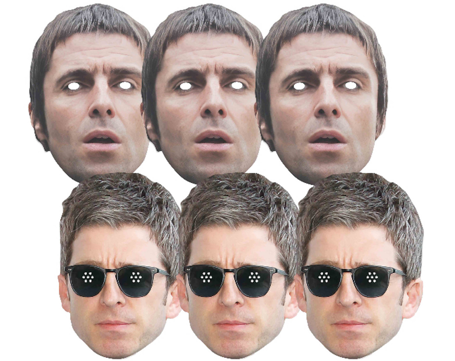 Liam and Noel Gallagher 2D Card Party Masks Six Pack