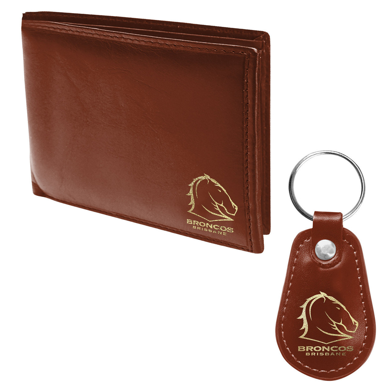 Official NRL Merchandise: Brisbane Broncos Pu Leather Wallet & Keyring Pack