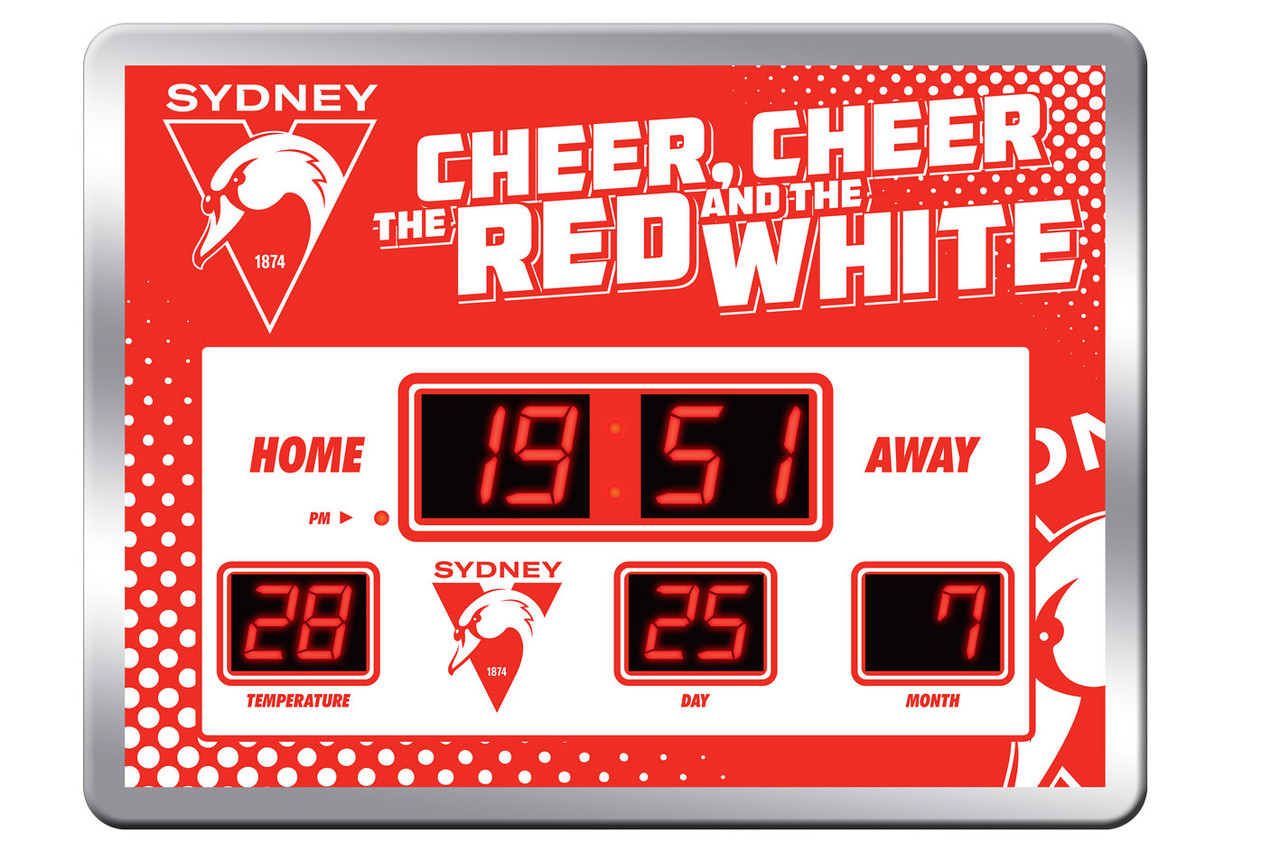 Official AFL Merchandise: Sydney Swans AFL LED Scoreboard Clock