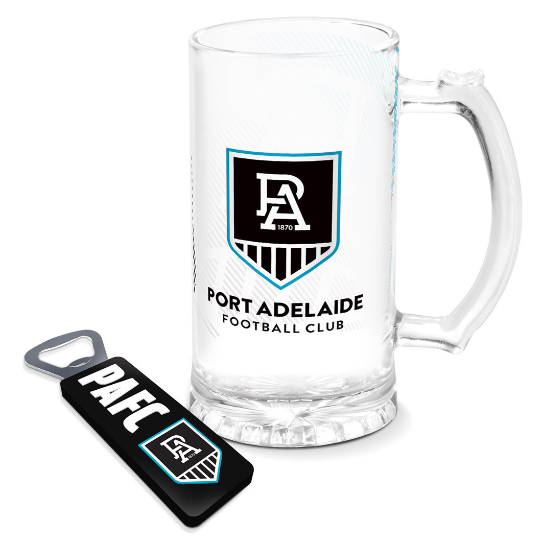 Port Adelaide Power AFL Stein and Bottle Opener Set