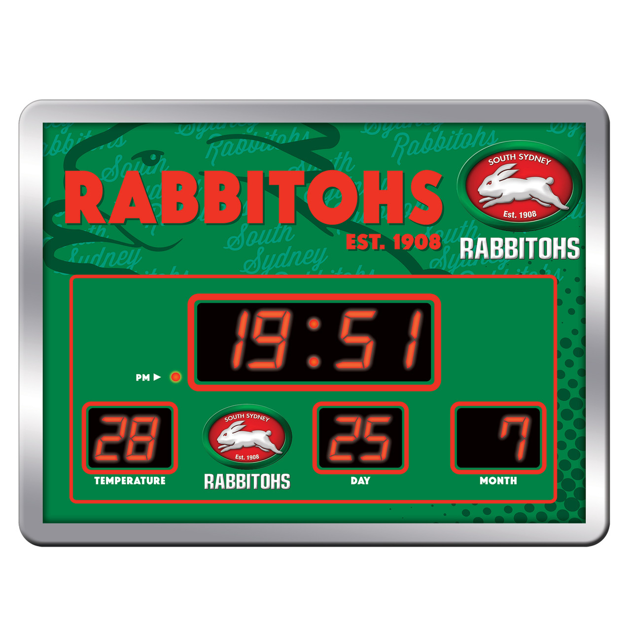 Official NRL Merchandise: South Sydney Rabbitohs NRL LED Scoreboard Clock