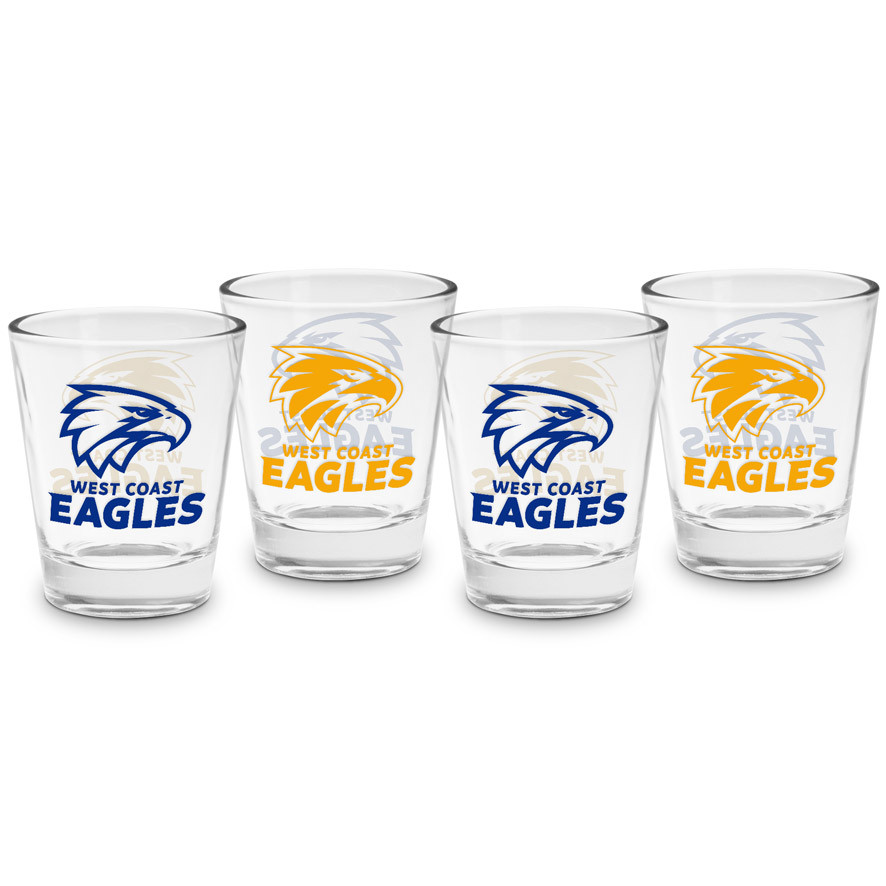 Official AFL West Coast Eagles AFL 4 Pack Shot Glass