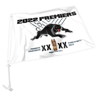 Official NRL Merchandise: Penrith Panthers 2022 NRL Premiers Car Flag P1