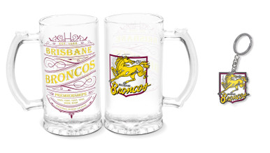 Brisbane Broncos NRL Stein and Keyring Set