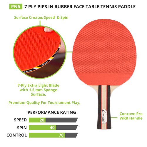 7-PLY PIPS OUT RUBBER FACE TABLE TENNIS PADDLE 2-4-7 - Champion Sports