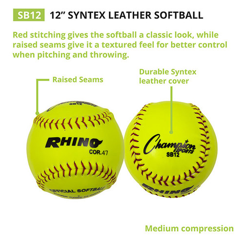 12" SYHNTHETIC LEATHER CORK CORE SOFTBALL - Champion Sports