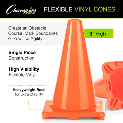 9"H HIGH-VISIBILITY FLEXIBLE VINYL CONE - Champion Sports