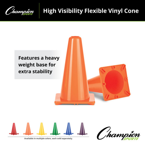 12"H HIGH-VISIBILITY FLEXIBLE VINYL CONE - Champion Sports