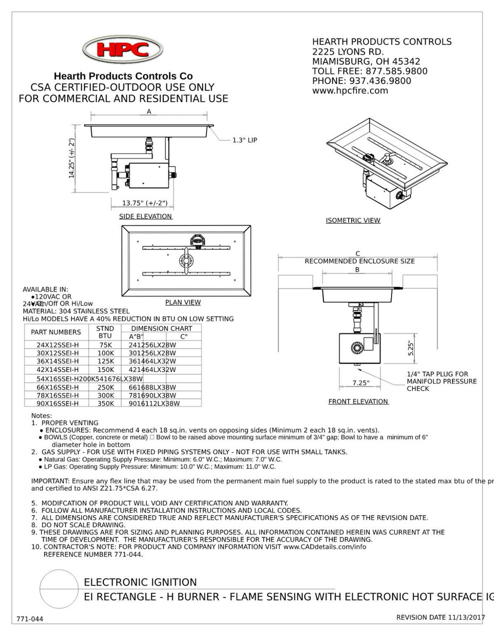 Hpc Fire 24 X 12 Remote Start Fire Pan
