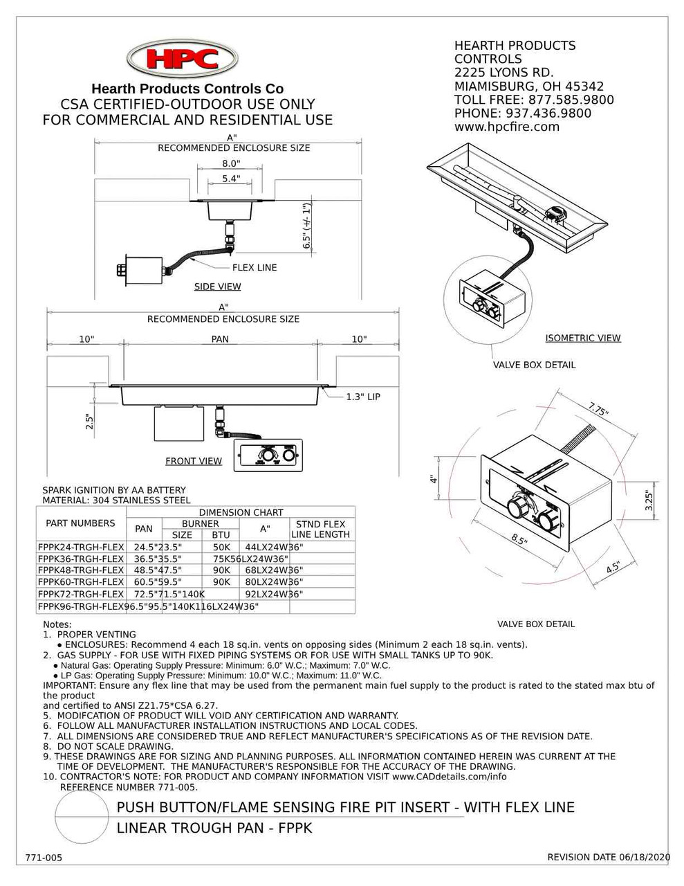 Hpc Linear Drop In Fire Pit Torpedo Burner Kit With Push Button Igniton