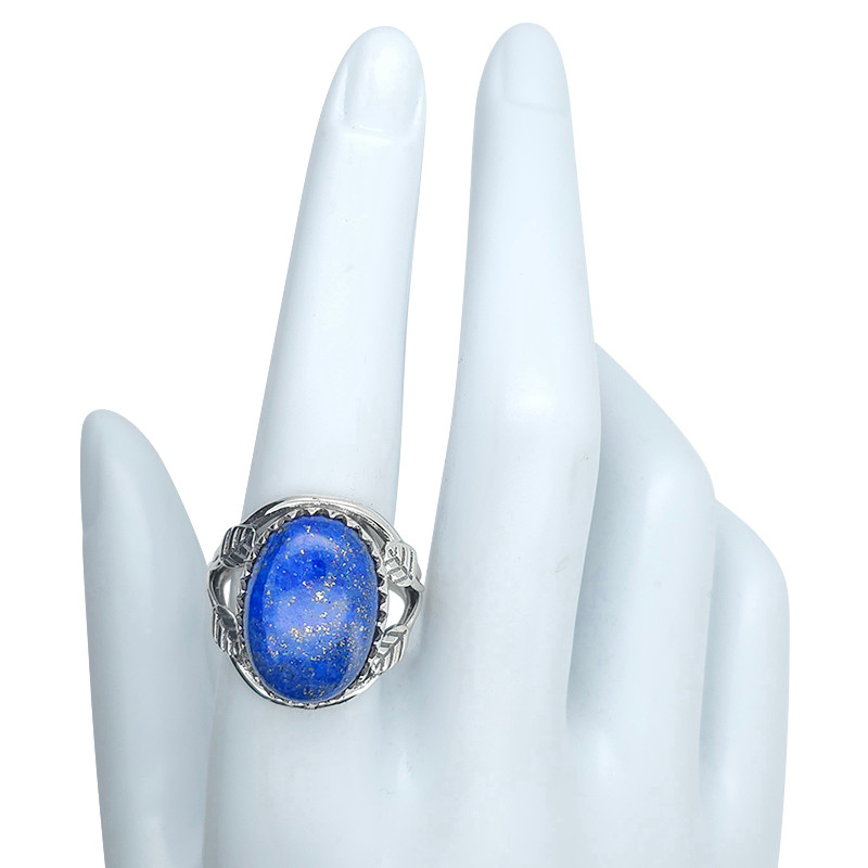Lapis Sterling Silver Leaf Design Ring