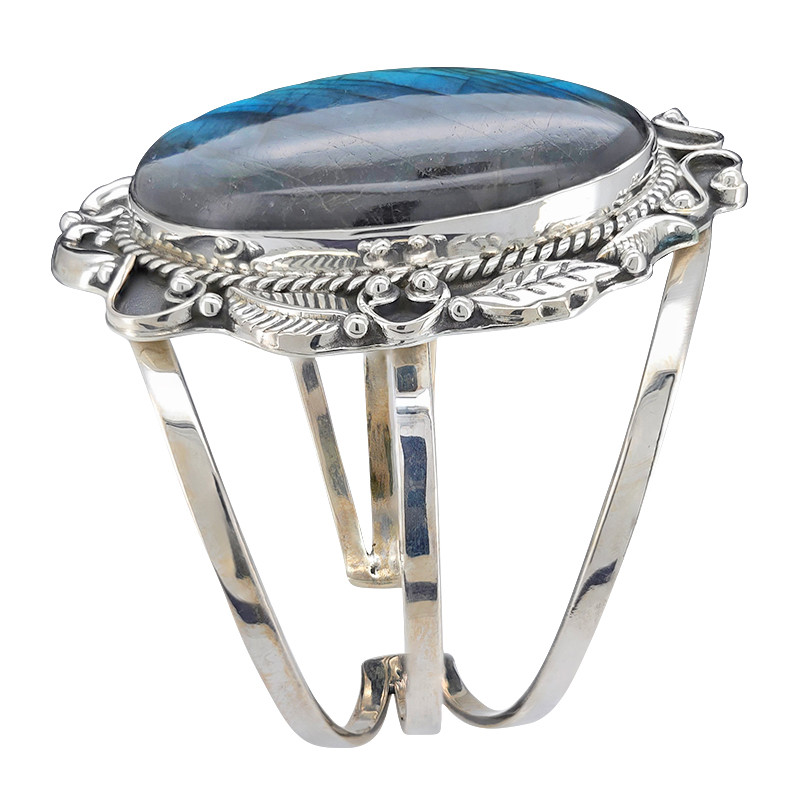 Labradorite Leaf Design Silver Cuff Bracelet