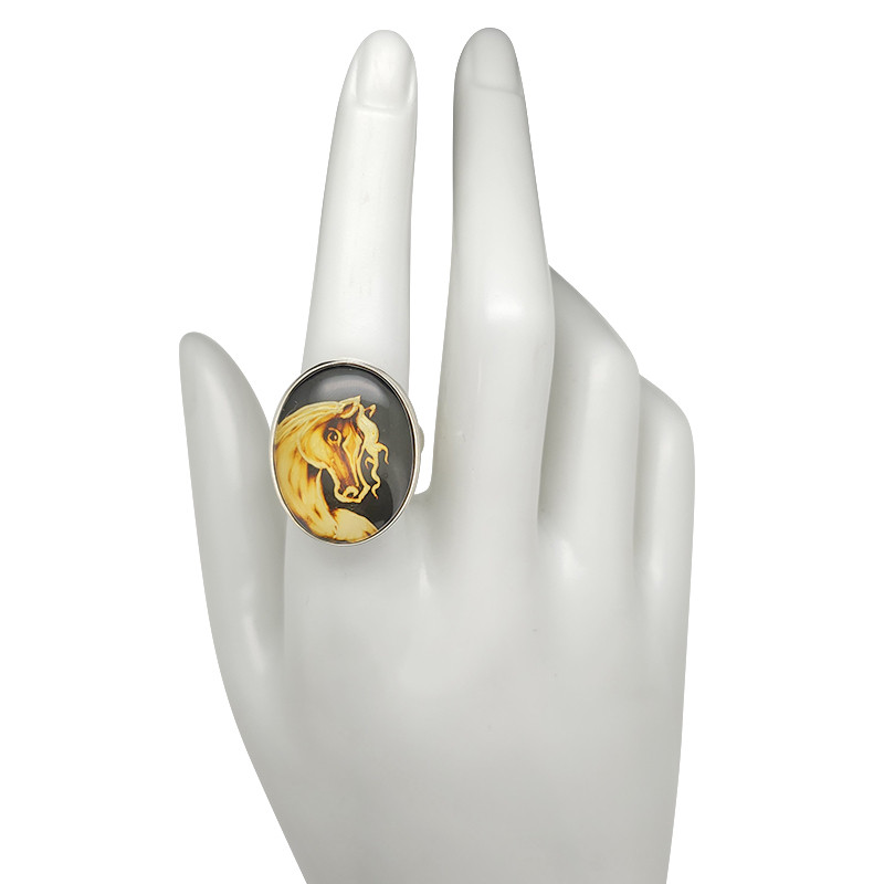 Cameo Amber/Intaglio Horse Silver Adjustable Ring - Amberman