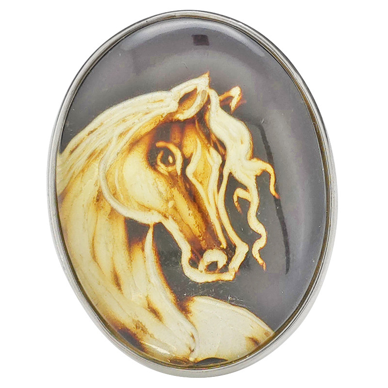 Cameo Amber/Intaglio Horse Silver Adjustable Ring - Amberman