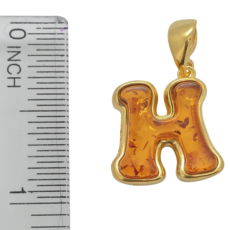 Letter H Pendant Amber Gold Plated Silver Alphabet Collection - Amberman