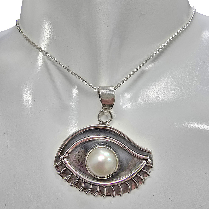 Pearl Sterling Silver Eye Pendant - Amberman