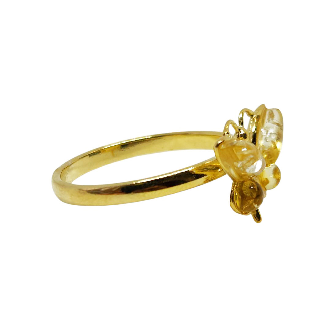 Citrine Amber Gold Plated Butterfly Ring - Amberman