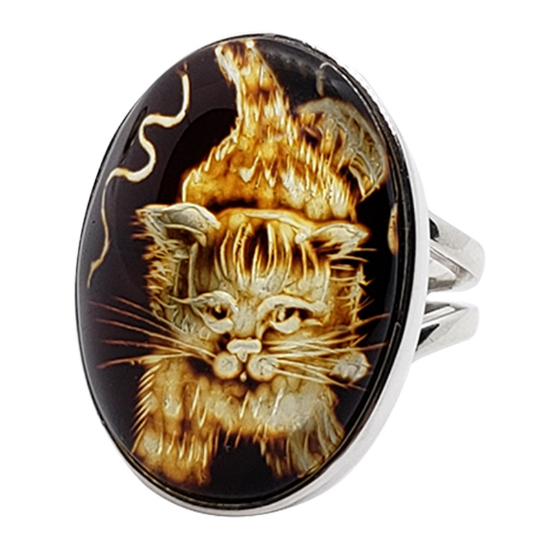 Amber Cameo/Intaglio Adjustable "Cat" Ring - Amberman