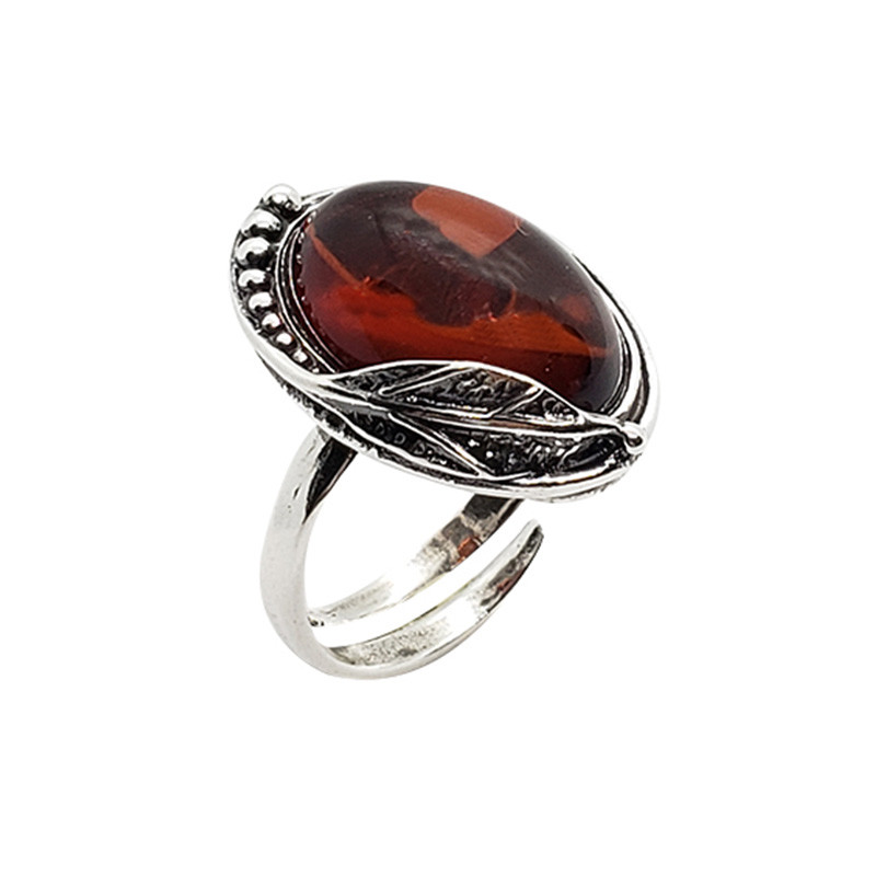 Large Cherry Amber Sterling Silver Adjustable Ring - Amberman