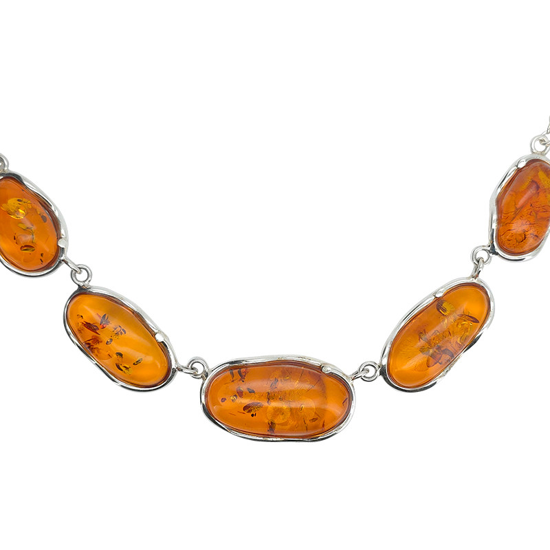 Cognac Color Amber Sterling Silver Handmade Necklace - Amberman