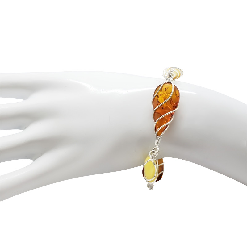 Multi-Color Amber Sterling Silver Link Bracelet .. - Amberman