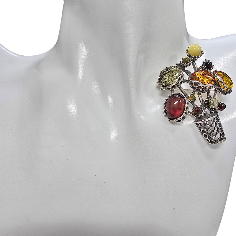 Multicolor Amber Flower Bouquet Pin / Brooch - Amberman