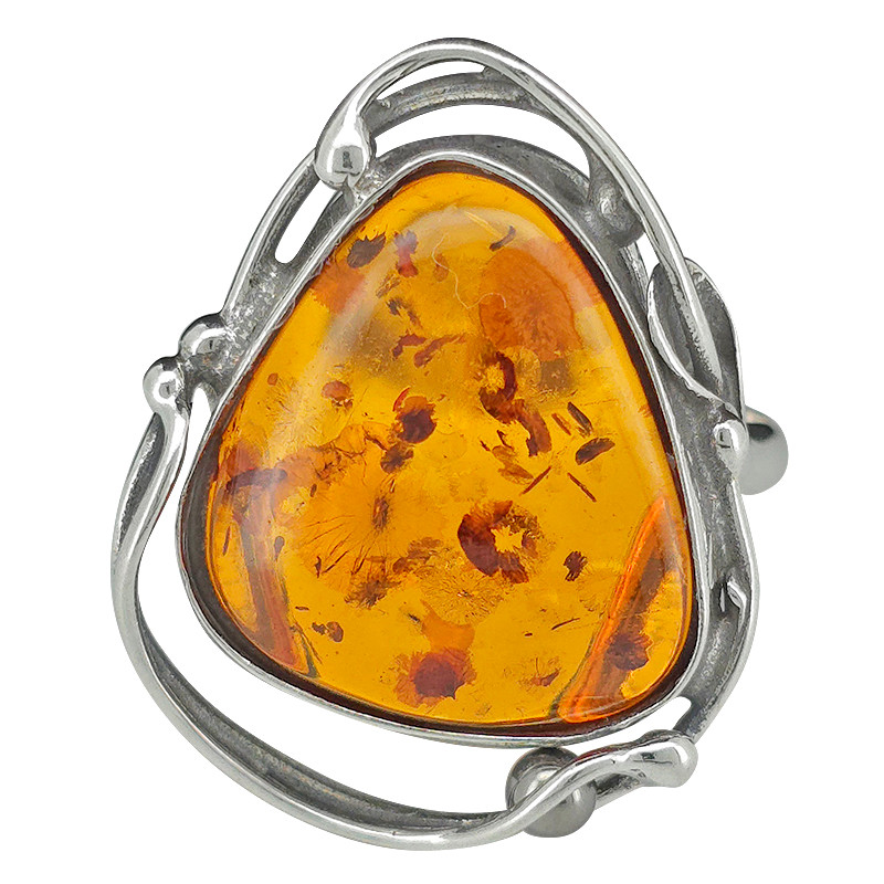 Handmade Cognac Amber Silver Ring - Amberman