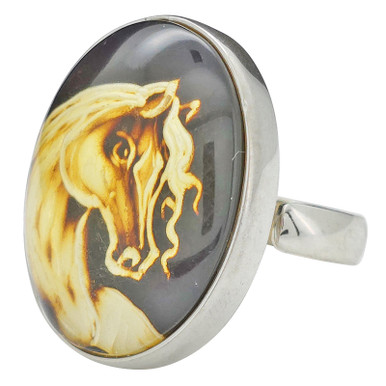 Cameo Amber/Intaglio Horse Silver Adjustable Ring - Amberman