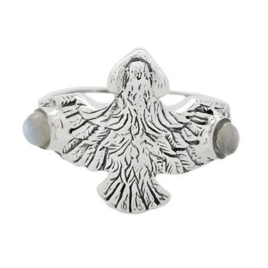 Moonstone Sterling Silver Hawk Ring - Amberman
