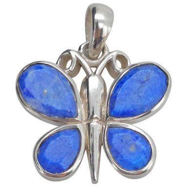 Faceted Lapis Sterling Silver Butterfly Pendant - Amberman