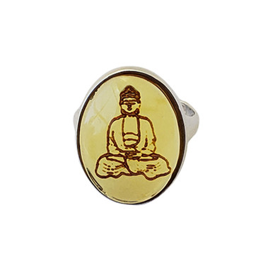 Amber Cameo/Intaglio Buddha Adjustable Ring --- - Amberman
