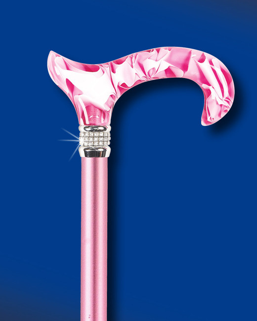 Ladies Pink Pearl Diamond Designer Adjustable Cane with Rhinestone ...