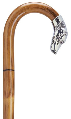 Alpacca Silver Dog Head Walking Cane - Exquisite Canes