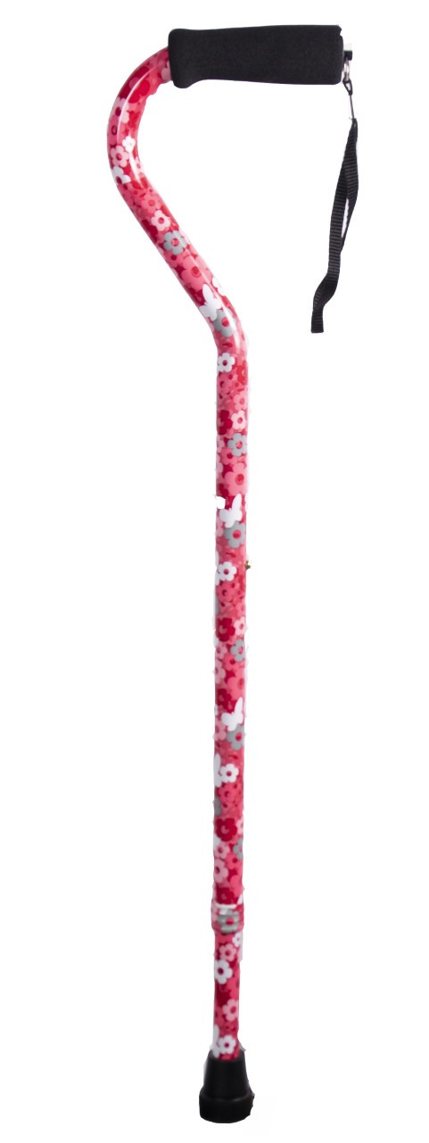 Ladies Adjustable Offset Handle Hot Pink Floral Print Walking Cane ...