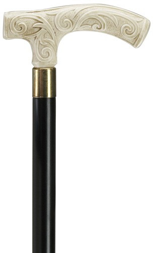 Italian Ivory Fritz Handle Cane With Intricate Scrolling - Exquisite Canes
